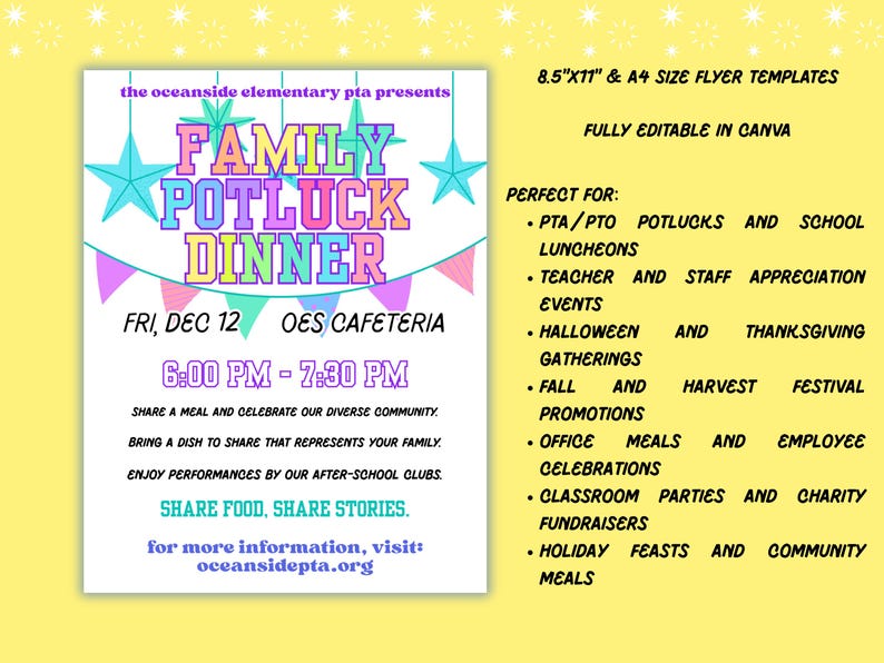 Editable Potluck Flyer Template for PTA PTO Teacher Luncheon Staff ...