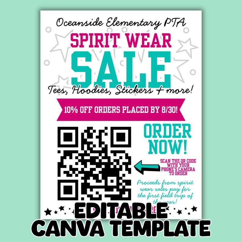 Spirit Wear Sale Flyer, Editable PTA/PTO Canva Template (digital ...