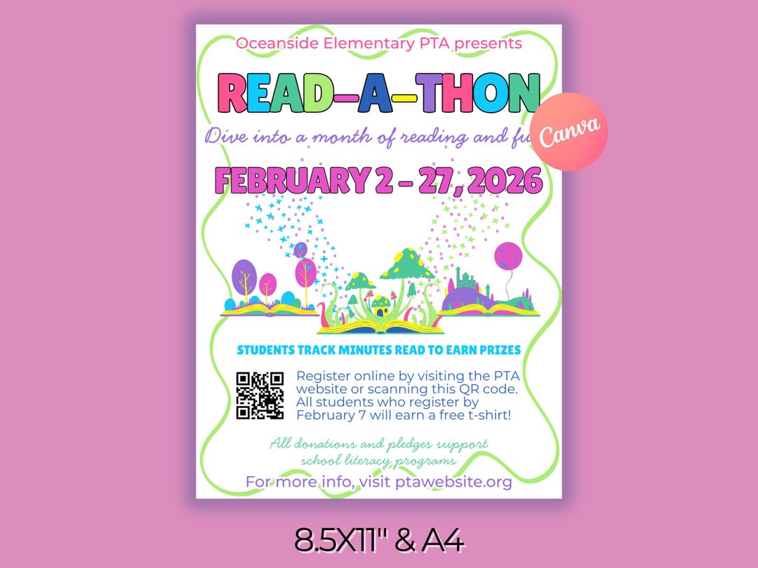 Read A Thon Flyer Template School Reading Fundraiser PTA PTO Booster ...