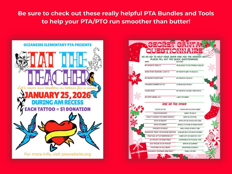 Candy Cane Gram Tags Holiday Fundraiser Printable Christmas School PTA ...