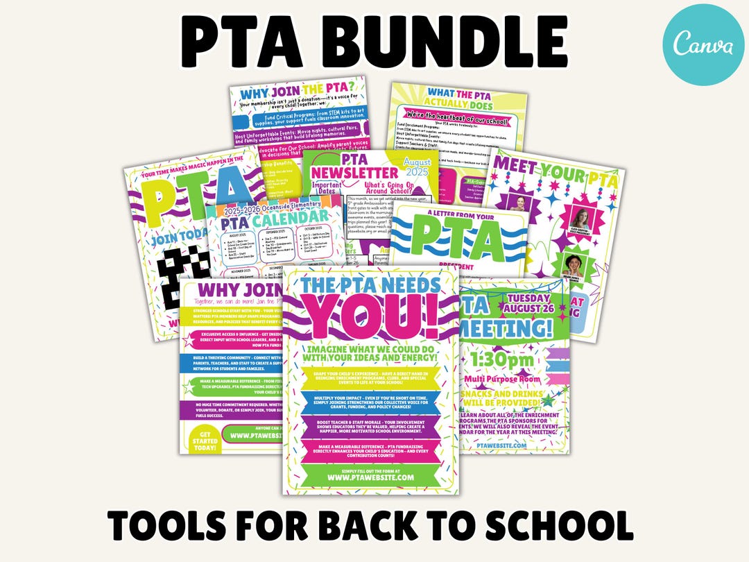 PTA Back to School Canva Template Bundle: Flyers, Newsletters, Calendar ...