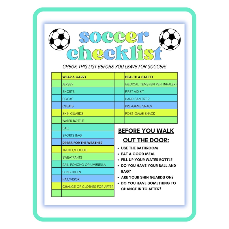 Soccer Game Day Checklist Printable Editable Template Canva Sports ...