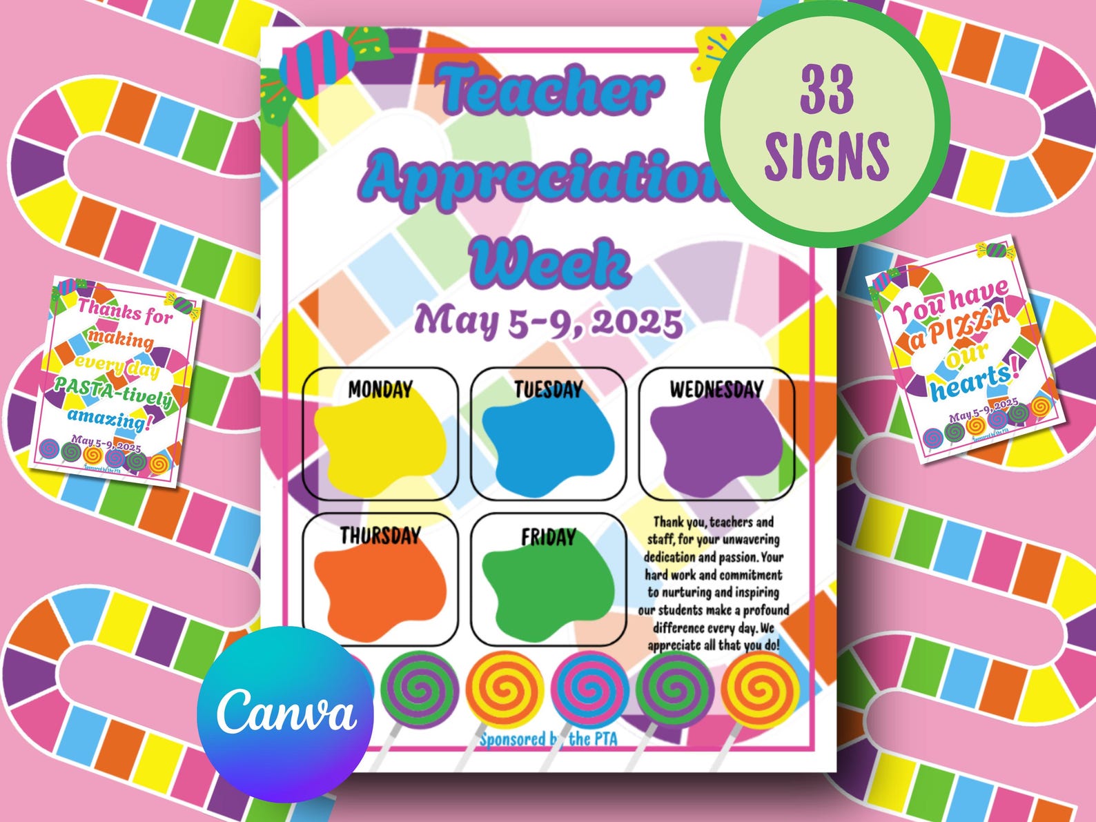 Customizable Candy Land Teacher Appreciation Week Canva Template ...