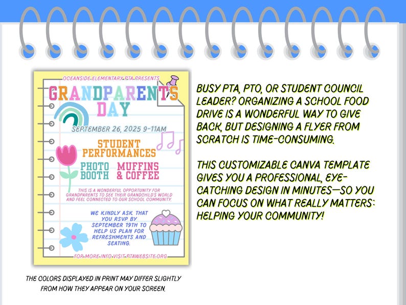 Grandparents Day Flyer Template School PTO PTA Invitation Family ...