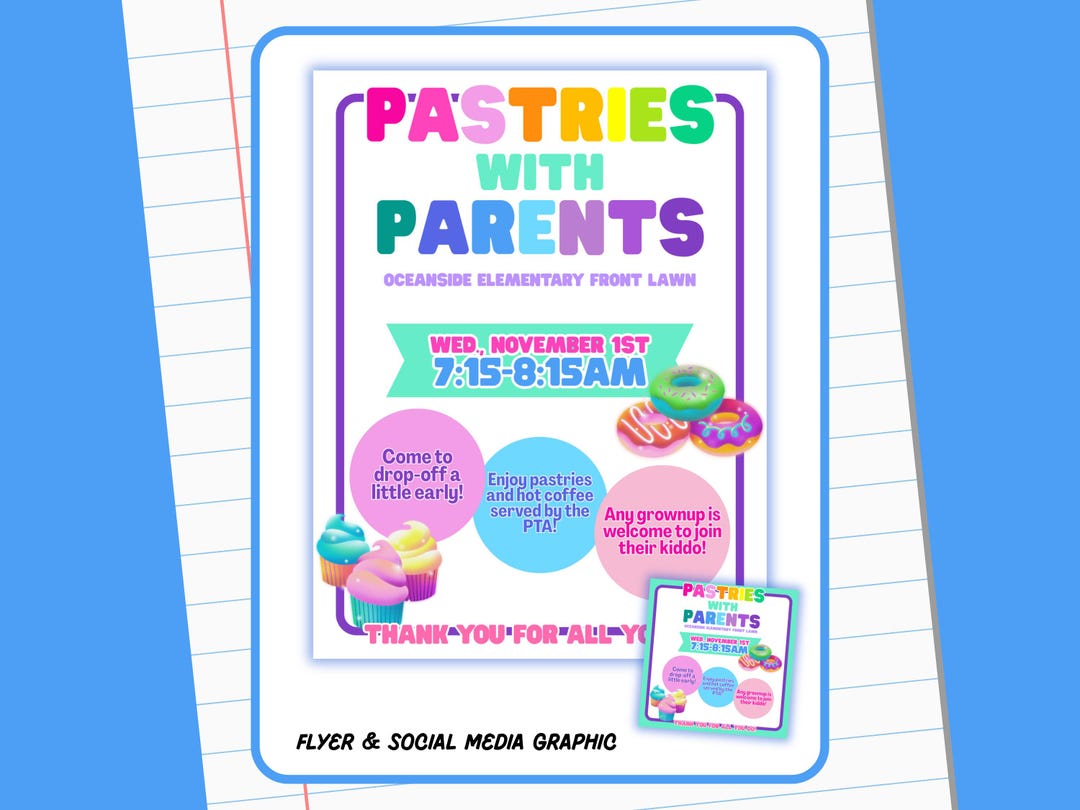 Editable Muffins With Mom Canva Flyer | Donuts With Dad, Pastries With ...