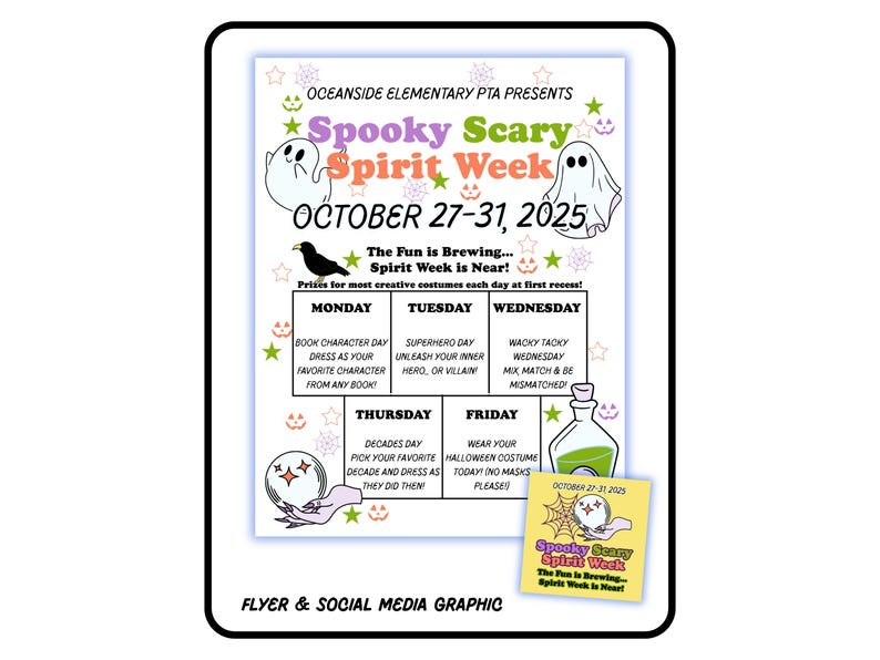 Halloween Spirit Week Flyer Template for Schools | Editable Canva Dress ...