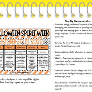 Halloween Spirit Week Flyer Templates Editable Canva PTA PTO School ...