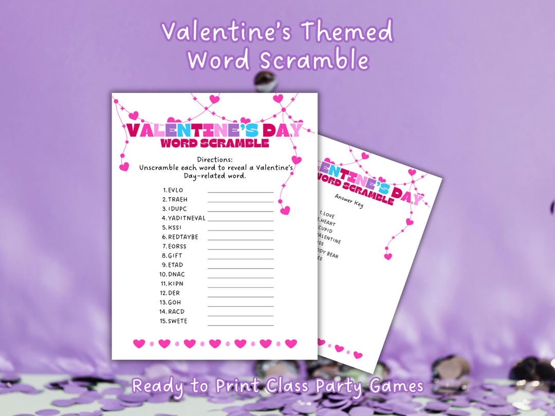 Valentines Day Word Scramble Elementary Classroom Activity Printable ...