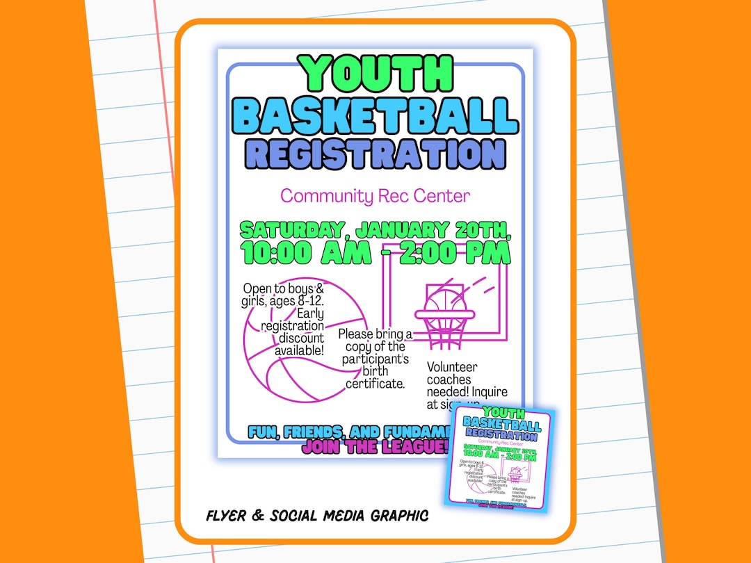 Basketball Tryouts Flyer Editable Canva Template Youth Sports Team ...