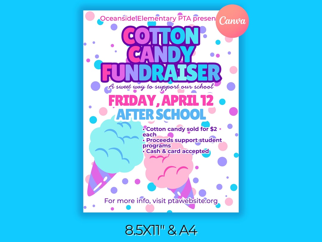 Cotton Candy Fundraiser Flyer Template Editable PTA PTO School Carnival ...
