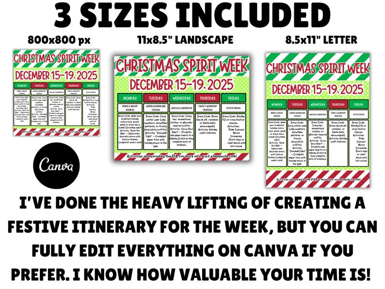 Christmas Spirit Week Flyer | Editable Holiday Canva Templates | PTA ...