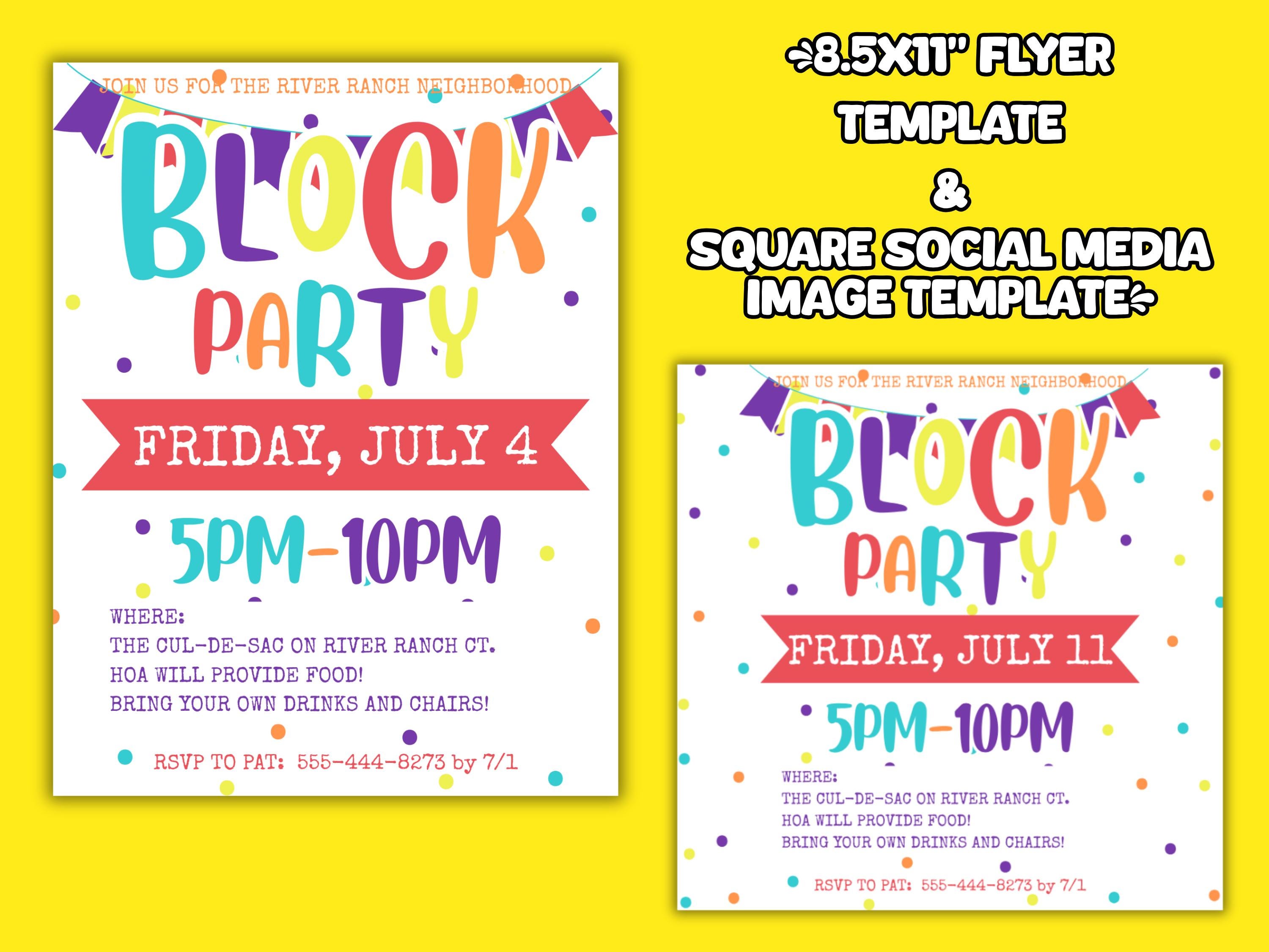 Editable Block Party Flyer Template: Neighborhood Event, HOA Picnic ...