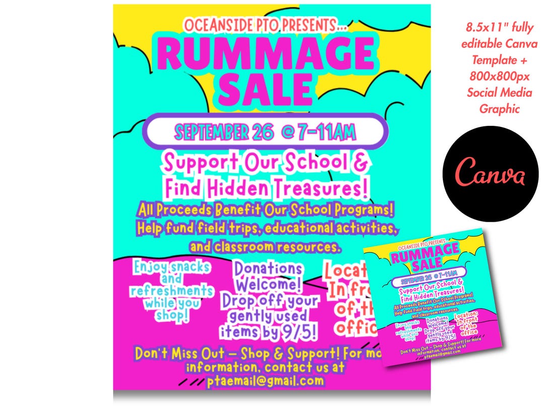 Rummage Sale Flyer Canva Template | School Fundraiser Printable | PTO ...