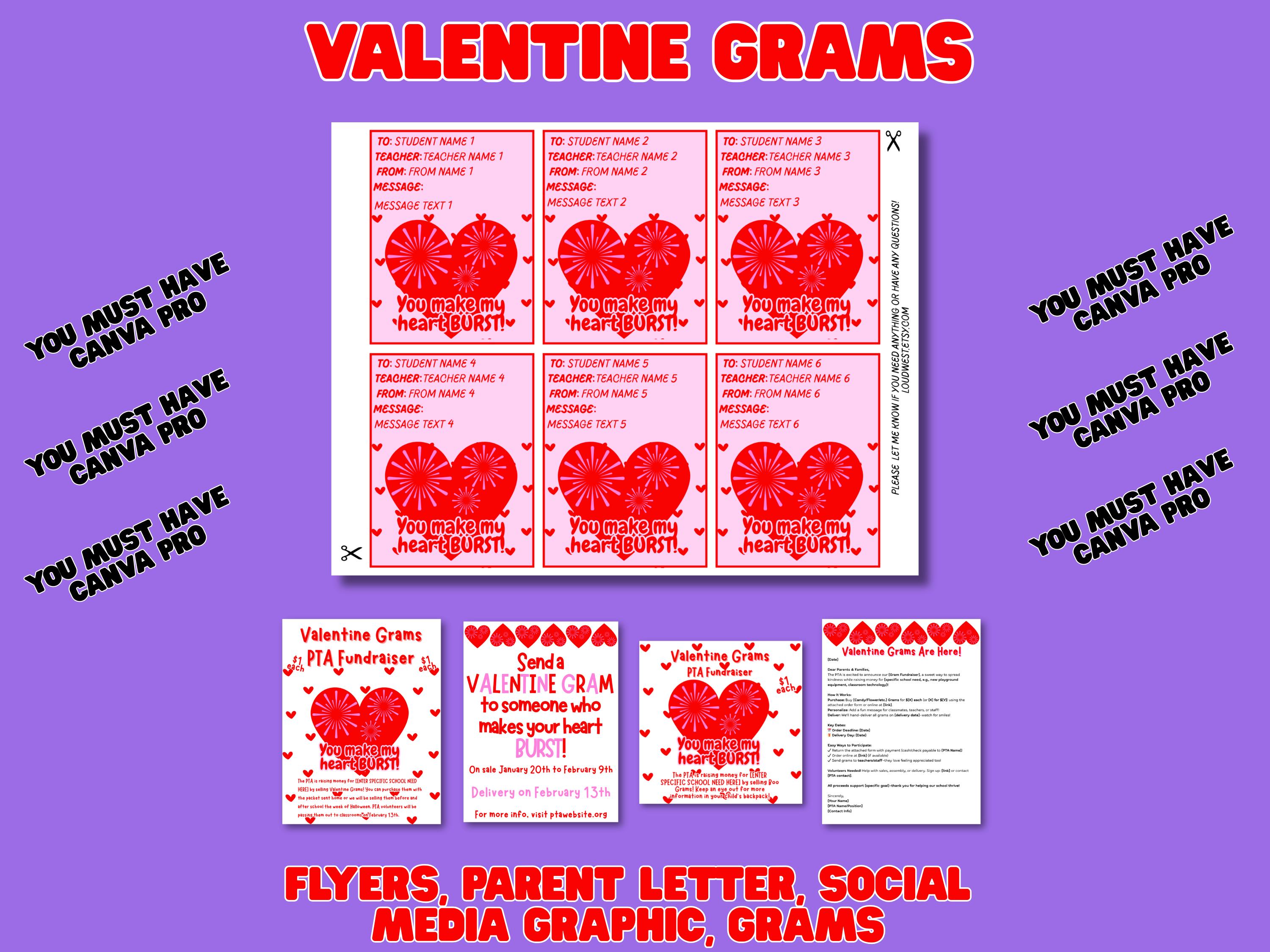 Automated Valentine Grams Template: Canva Pro PTA Fundraiser (digital ...