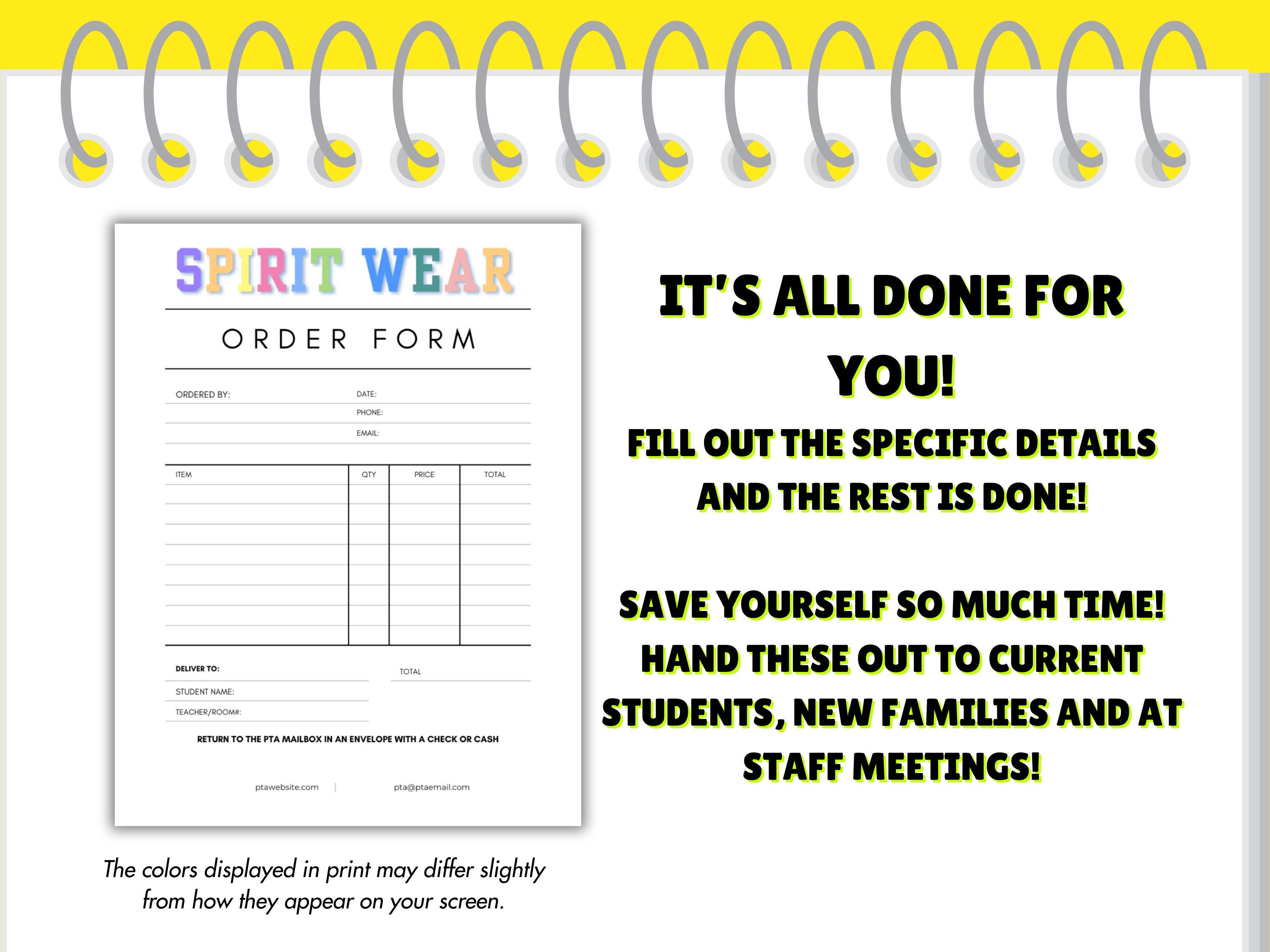 Editable Spirit Wear Order Form Canva Template PTA PTO Fundraiser Shirt ...