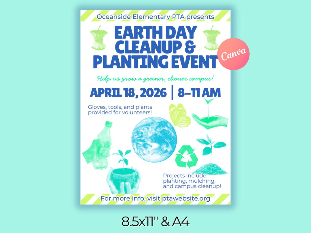 Earth Day Cleanup and Planting Event Flyer Template School Garden PTA ...
