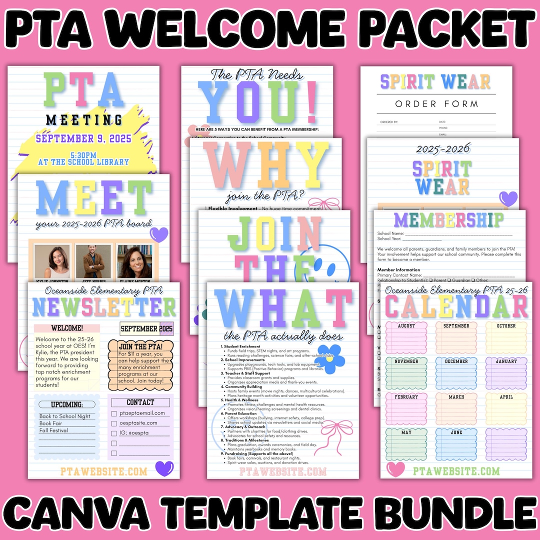 PTA Welcome Packet Editable Canva Templates Back to School Parent Forms ...