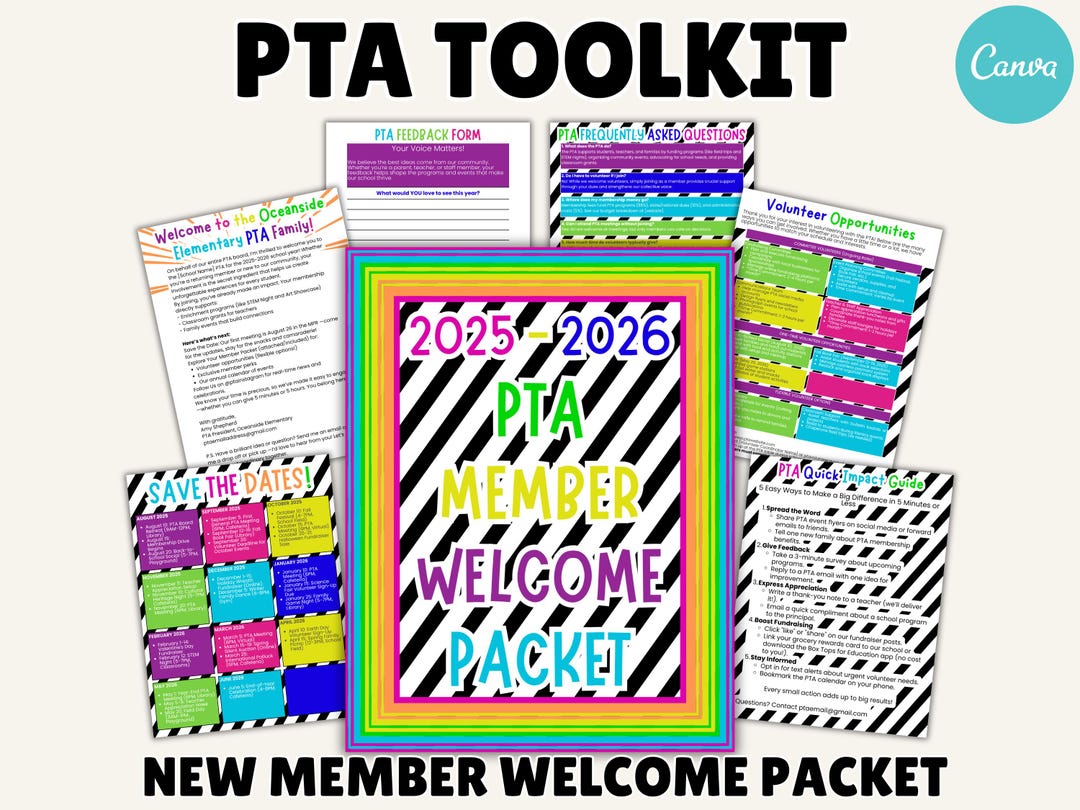 PTA Welcome Packet Canva Template Editable School Membership Kit ...