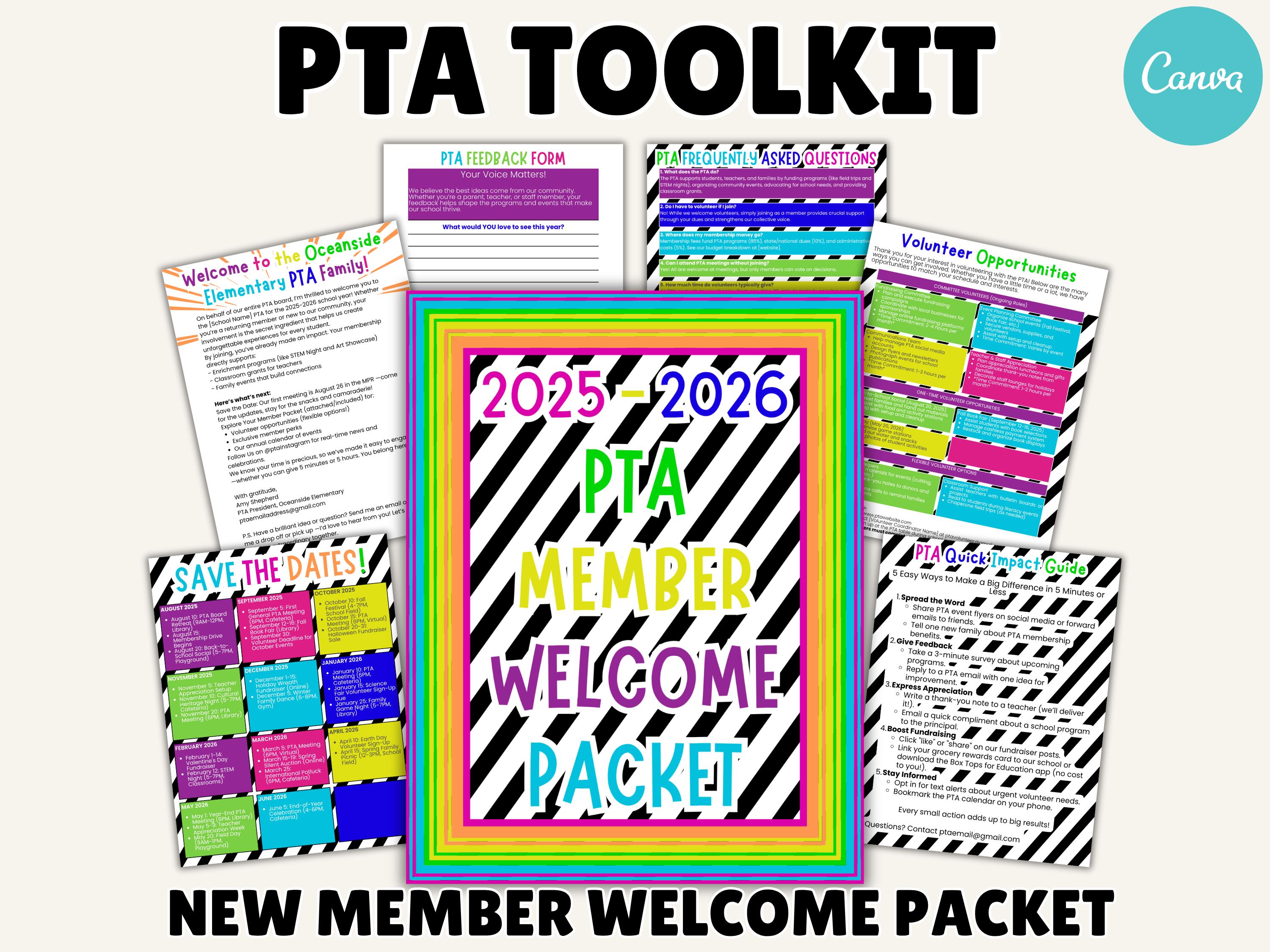 PTA Welcome Packet Canva Template Editable School Membership Kit Volunteer Flyer Printable PTO ...