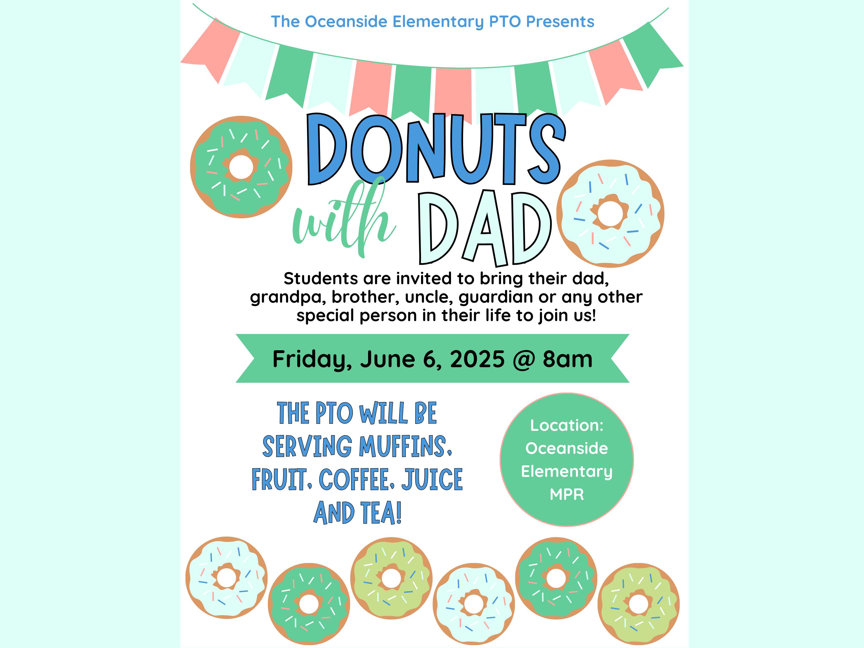 School Donuts With Dad Flyer Template PTA PTO Breakfast Event Family ...