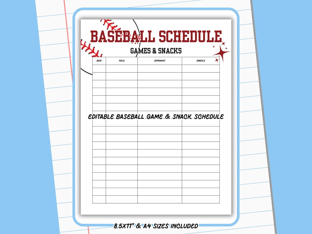 Baseball Schedule Printable | Team Snack Sign up Sheet | Editable ...