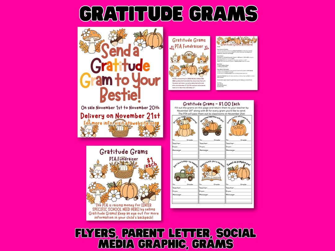 Editable Thanksgiving Gratitude Gram Fundraiser PTA PTO School Gobble ...