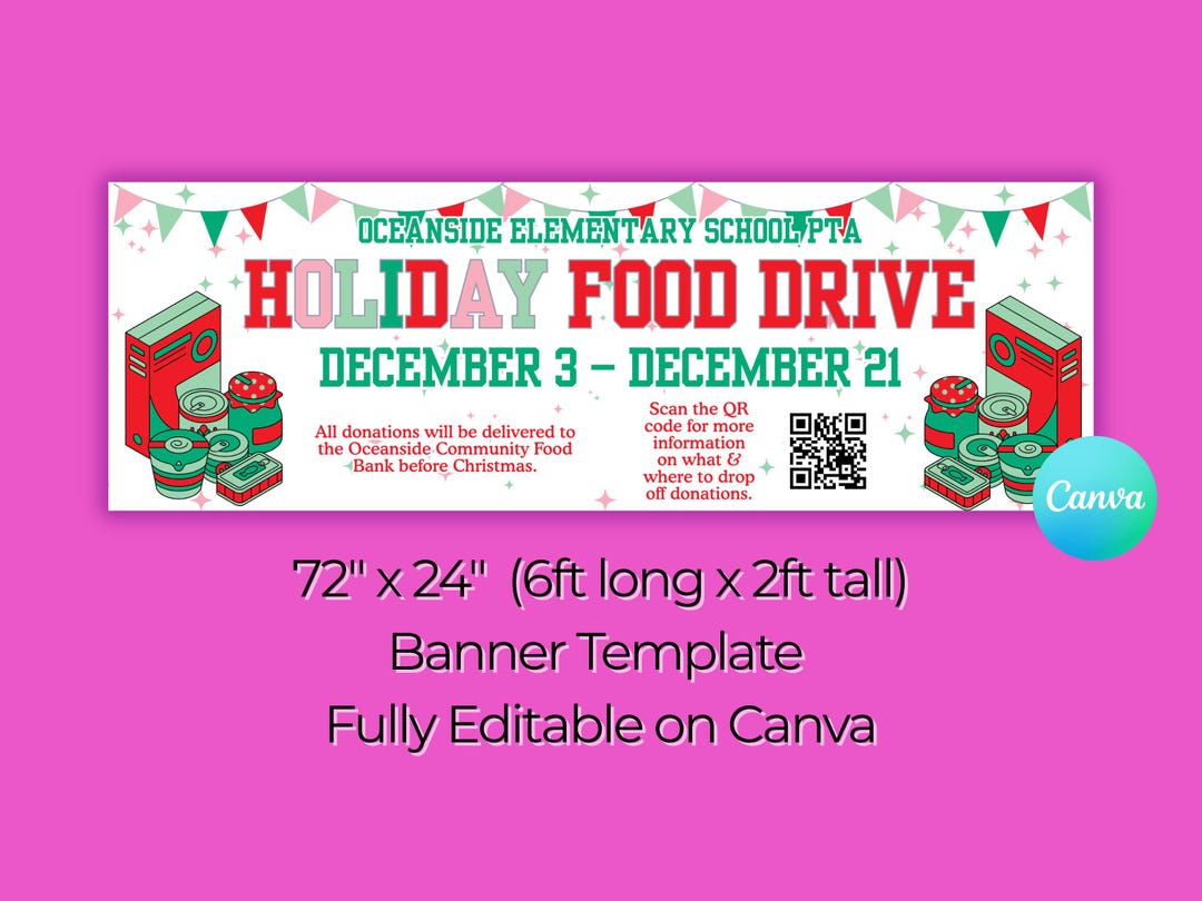 Holiday Food Drive Banner Template Editable School Donation Event Sign ...