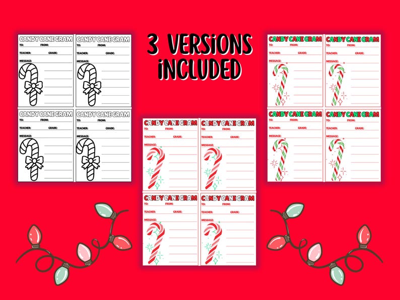 Candy Cane Gram Tags Holiday Fundraiser Printable Christmas School PTA ...