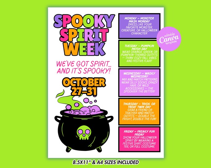 Editable Thanksgiving Spirit Week Flyer Canva Template Fall School ...