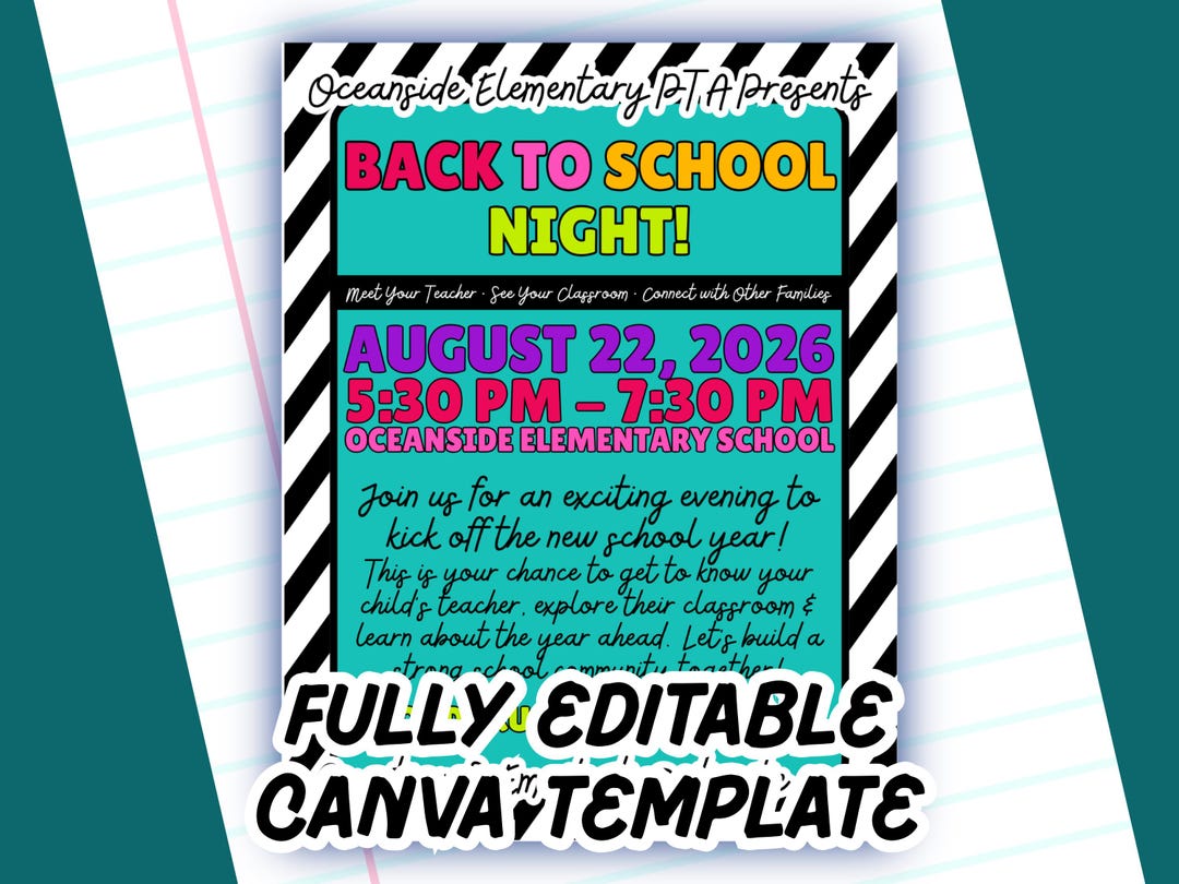 Back to School Night Flyer Template Meet the Teacher Night Editable ...