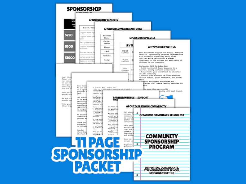School Sponsorship Program Packet Canva Template PTA PTO Fundraiser ...