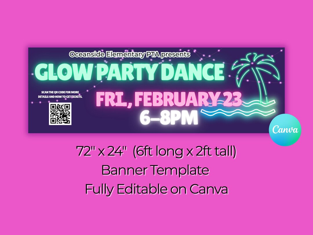 Glow Party Banner Dance Party Sign Neon Night School Event Banner PTA ...