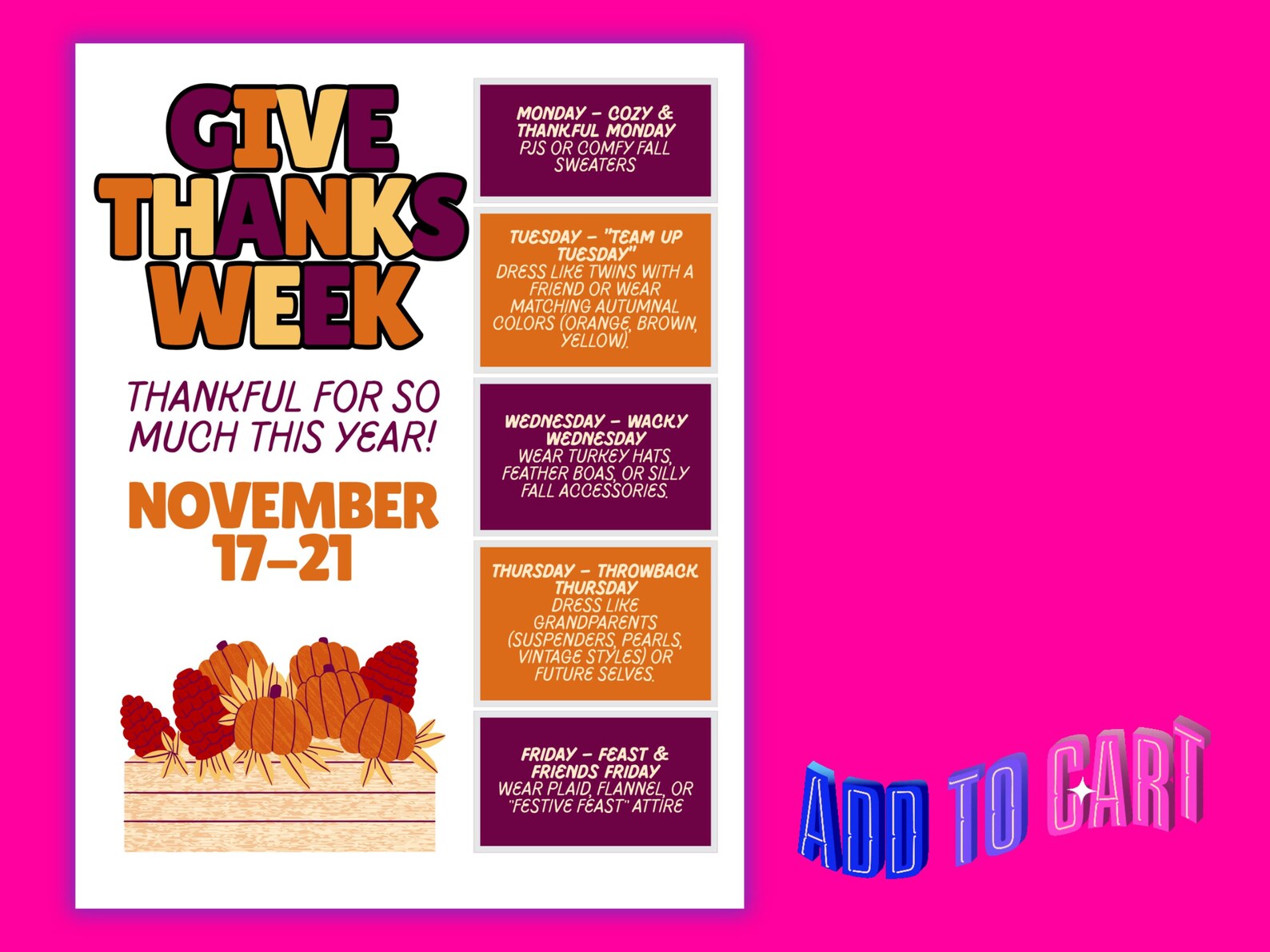 Editable Thanksgiving Spirit Week Flyer Canva Template Fall School ...