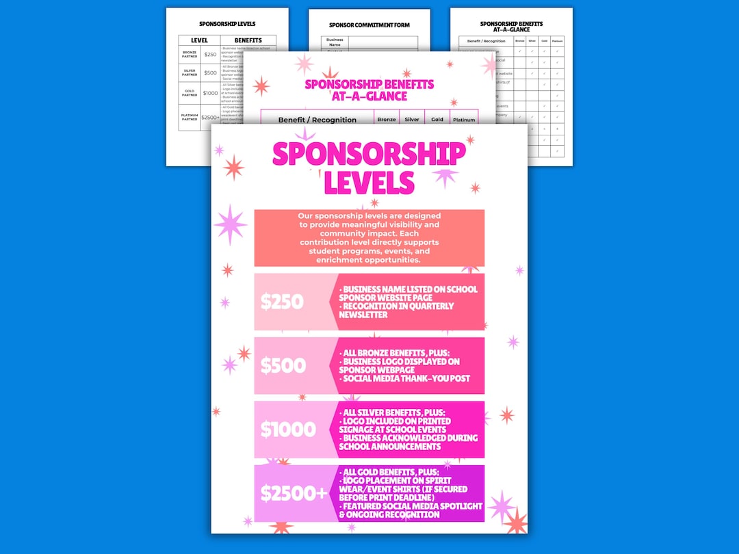 PTA PTO Sponsorship Packet Canva Template Fundraiser Sponsor Levels ...