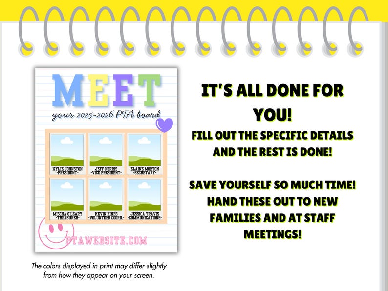 Meet the PTA Board Flyer Canva Template Editable Back to School Night ...
