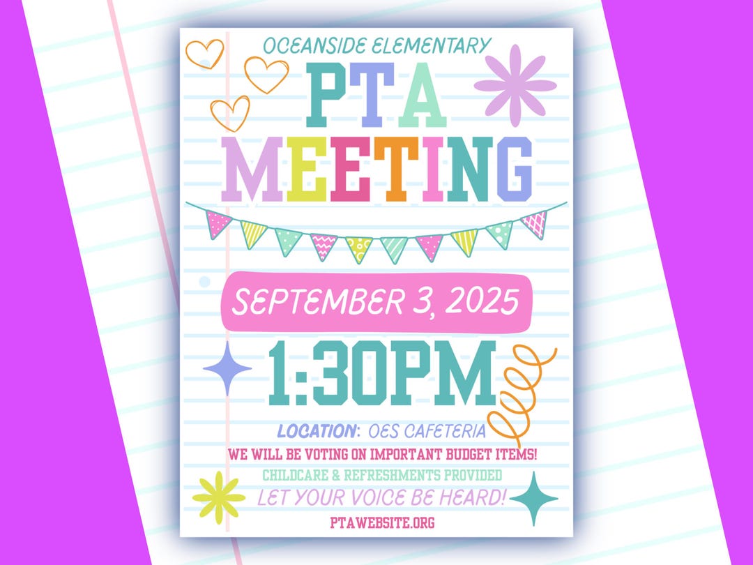 PTA Meeting Flyer Editable Pastel Canva Template School Event ...