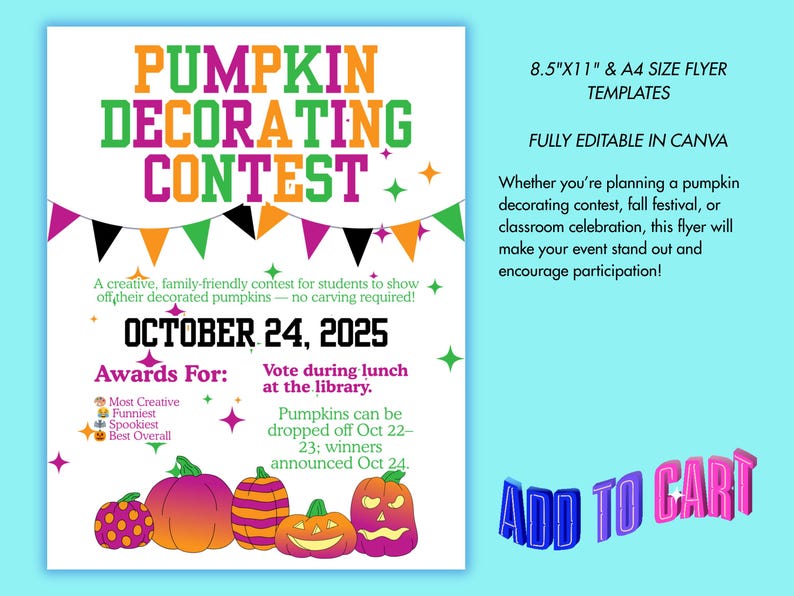Pumpkin Decorating Contest Flyer Editable Canva Template Halloween Fall ...