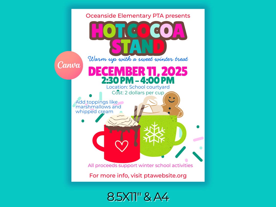 Hot Cocoa Stand Flyer Template School Winter PTA PTO Booster Club ...