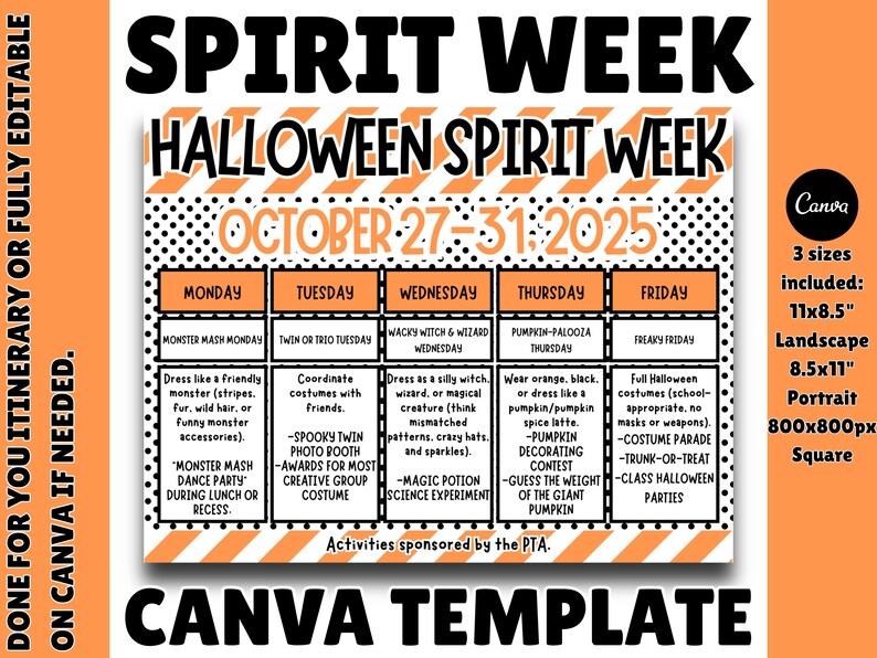 Customizable Canva PTA/PTO Halloween Spirit Week Flyer Templates ...