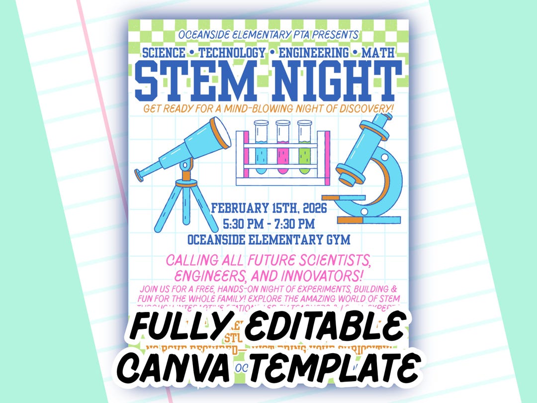 STEM Night Flyer Template: Editable School Event, PTA Fundraiser (canva ...
