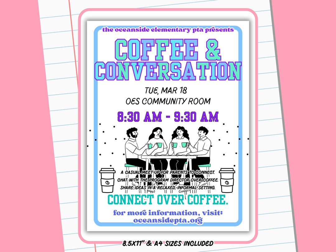 Coffee & Conversation Flyer Template PTA PTO School Event Invitation ...
