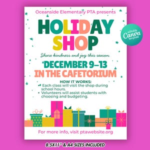 Holiday Shop Flyer Template Editable Canva School Winter Gift Store ...