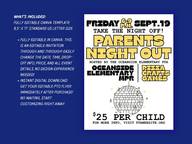 Parents Night Out Flyer Template Winter Fundraiser School Event PTA PTO ...