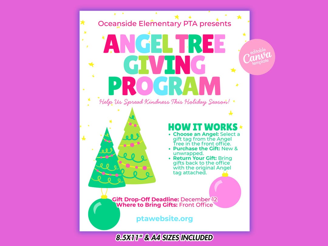 Angel Tree Flyer Template Canva Editable Holiday Giving Drive Charity ...