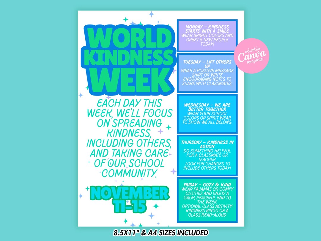 World Kindness Week Spirit Flyer Template Editable School SEL Dress up ...