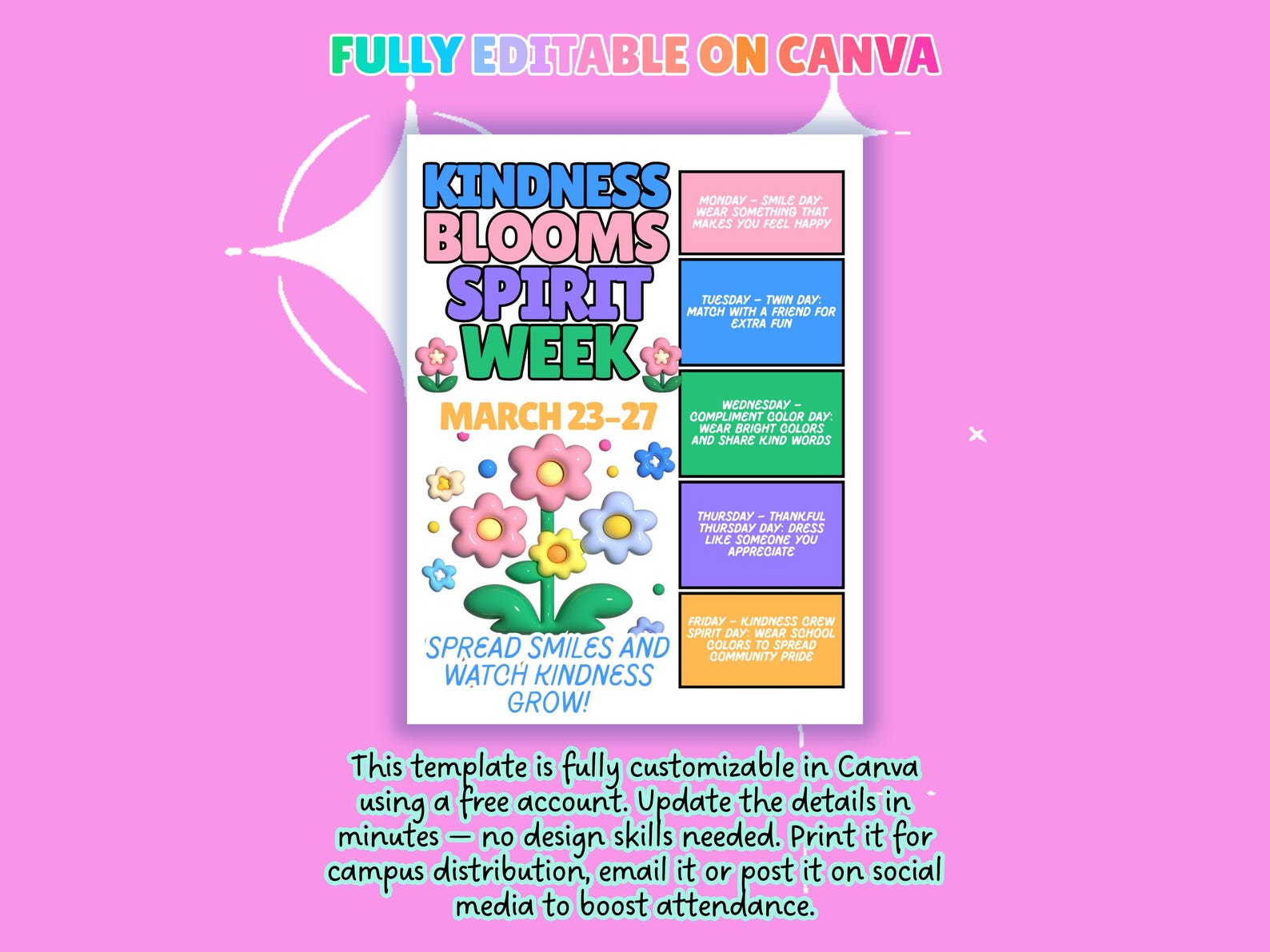 Kindness Week Spirit Week Flyer Template Random Acts of Kindness ...