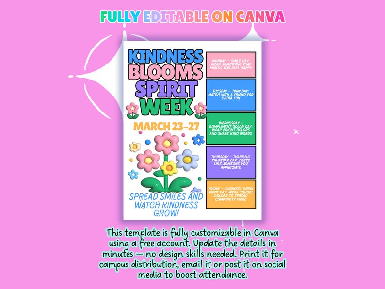 Kindness Week Spirit Week Flyer Template Random Acts of Kindness ...