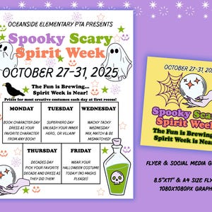 Halloween Spirit Week Flyer Template for Schools | Editable Canva Dress ...