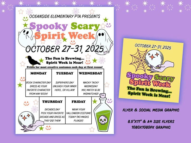 Halloween Spirit Week Flyer Template for Schools | Editable Canva Dress ...