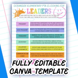 PTA Role Descriptions Template Editable Canva Board Member PTO ...